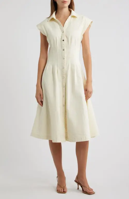 Torn By Ronny Kobo Edie Pleat Waist Denim Shirtdress - Ecru