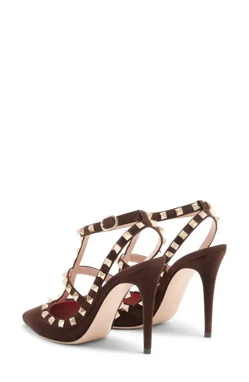 Valentino Garavani Rockstud Pointed Toe Ankle Strap Pump - Brown