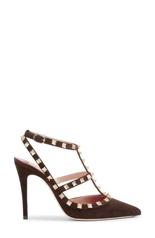 Valentino Garavani Rockstud Pointed Toe Ankle Strap Pump - Brown