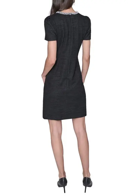 Karl Lagerfeld Paris Embellished Tweed Knit Sheath Dress - Black