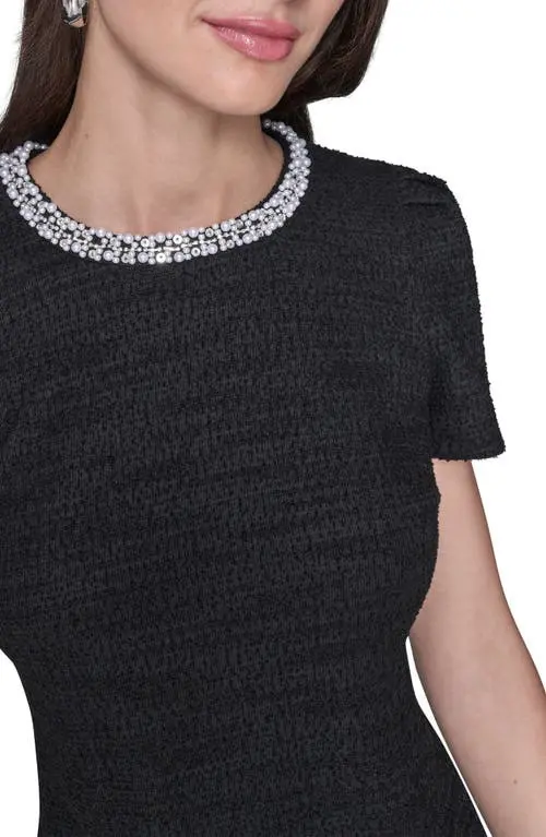 Karl Lagerfeld Paris Embellished Tweed Knit Sheath Dress - Black