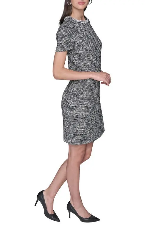 Karl Lagerfeld Paris Embellished Tweed Knit Sheath Dress
