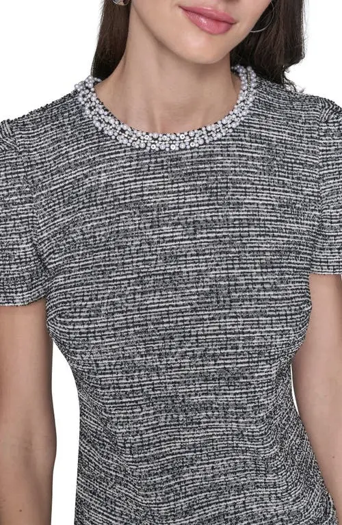 Karl Lagerfeld Paris Embellished Tweed Knit Sheath Dress