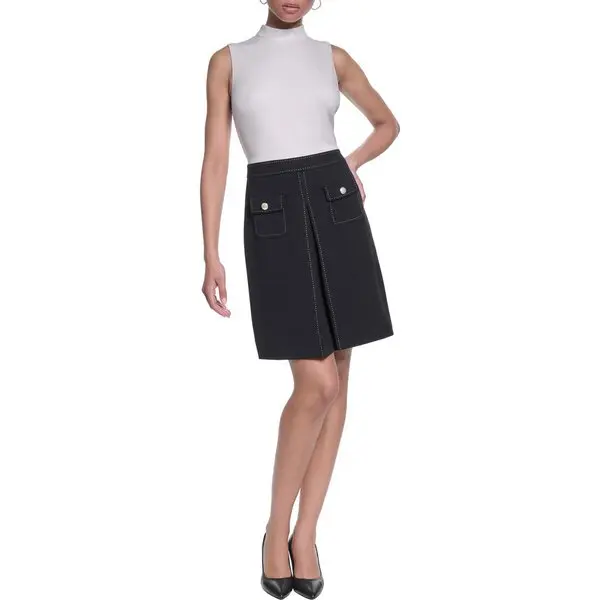 Karl Lagerfeld Paris Mock Neck Scuba Crepe Faux Two-piece Dress - Soft White Black