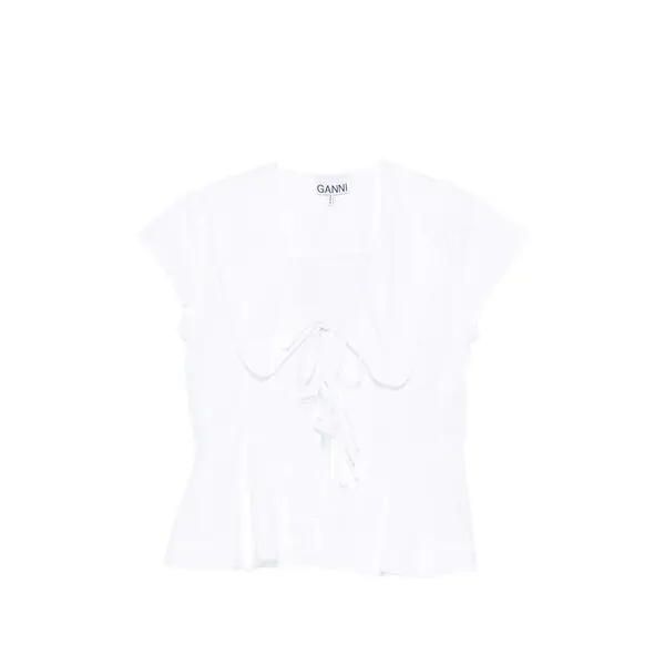 GANNI Organic Cotton Ruffled Collar Blouse - White