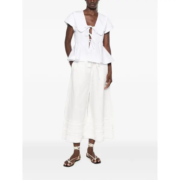 GANNI Organic Cotton Ruffled Collar Blouse - White