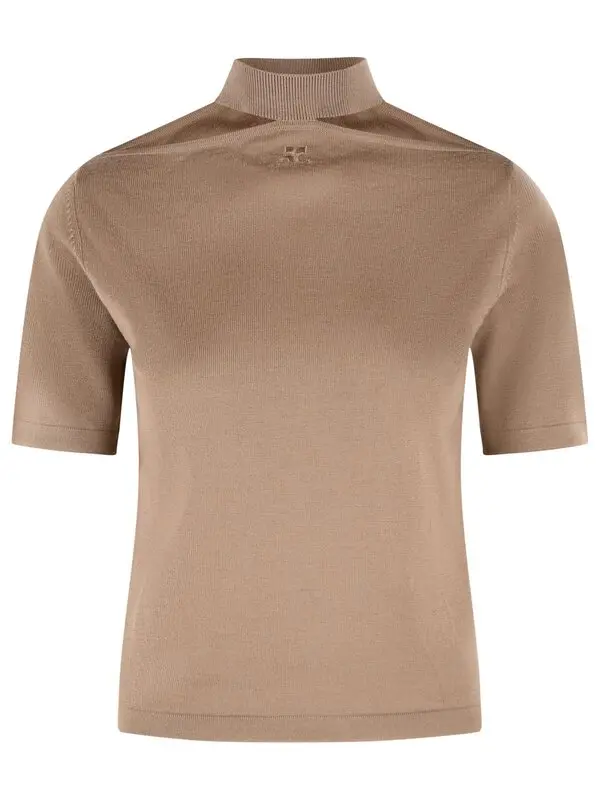 COURREGES Merino Wool Ribbed Turtleneck Sweater - Brown