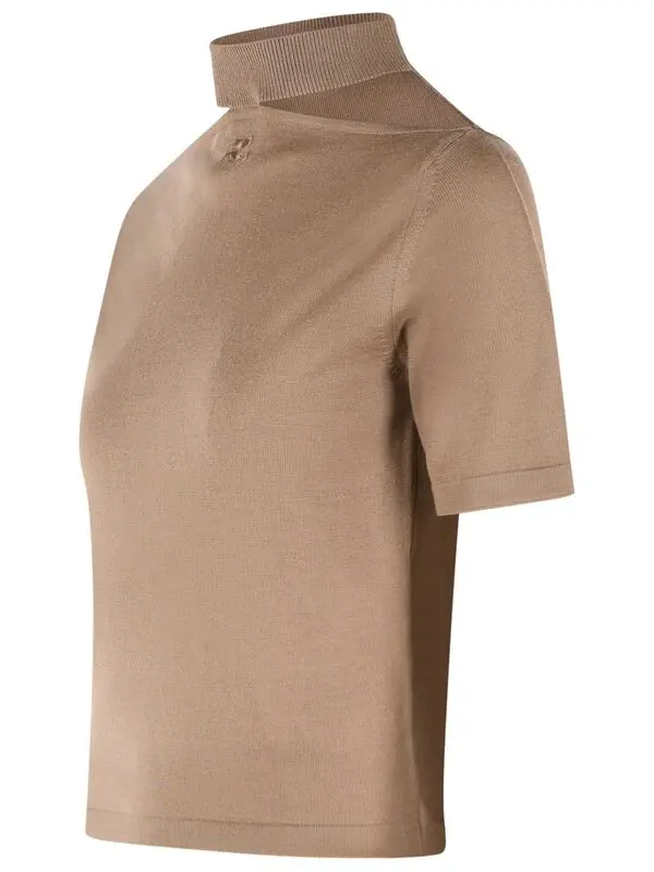 COURREGES Merino Wool Ribbed Turtleneck Sweater - Brown