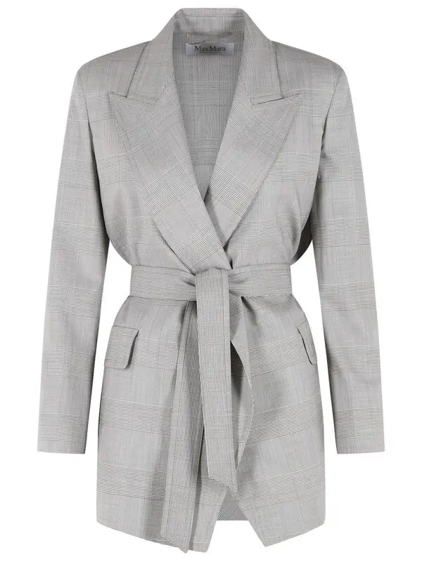 Max Mara Nasello' Olive Prince Of Wales Wool Robe Jacket - Green
