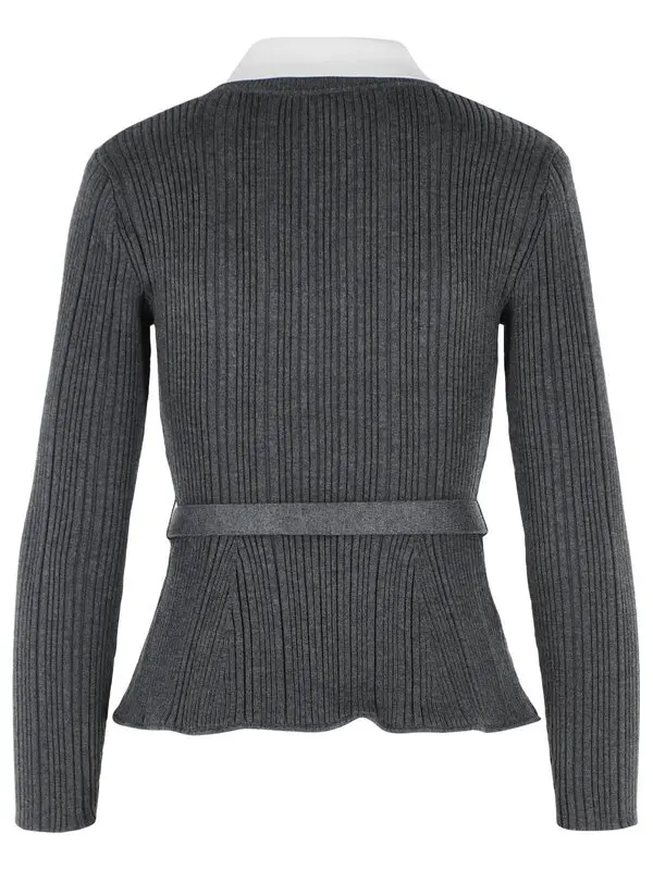 SELF-PORTRAIT Ribbed Cardigan With Belt And Buckle