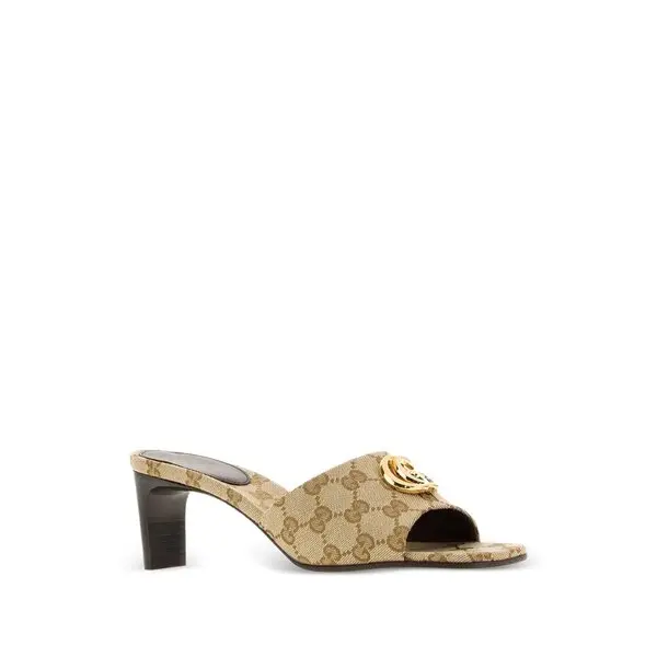 Gucci Beige Gg Supreme Canvas Open Toe Mid Heel Slip-on Sandals