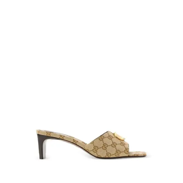 Gucci Beige Gg Supreme Canvas Open Toe Mid Heel Slip-on Sandals - Cream