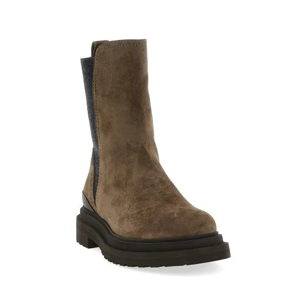 Brunello Cucinelli Suede Chelsea Boots With Monili Embellishment - Brown