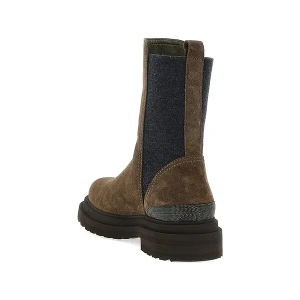 Brunello Cucinelli Suede Chelsea Boots With Monili Embellishment - Brown