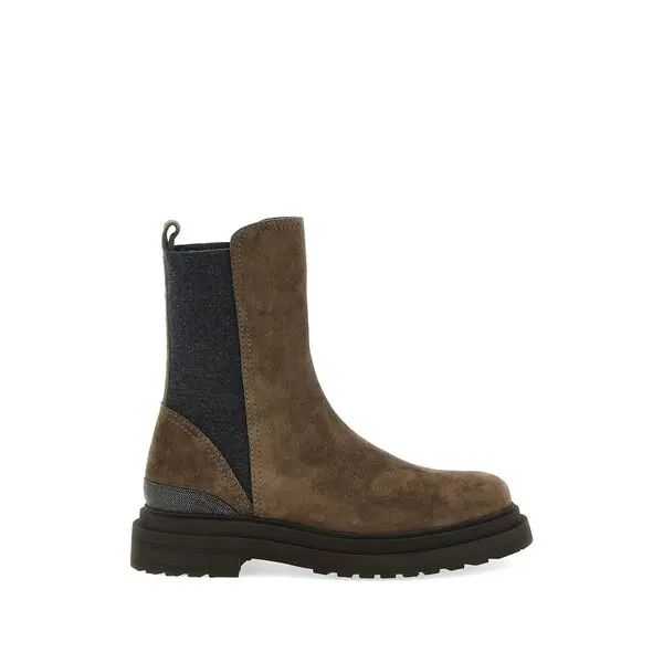 Brunello Cucinelli Suede Chelsea Boots With Monili Embellishment - Brown