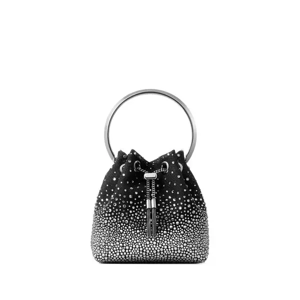 JIMMY CHOO Crystal Embellished Drawstring Tote Bag - Black