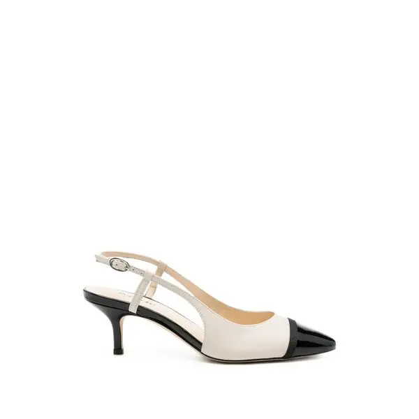 Repetto Patent Leather Cap Toe Slingback Kitten Heels - Cream
