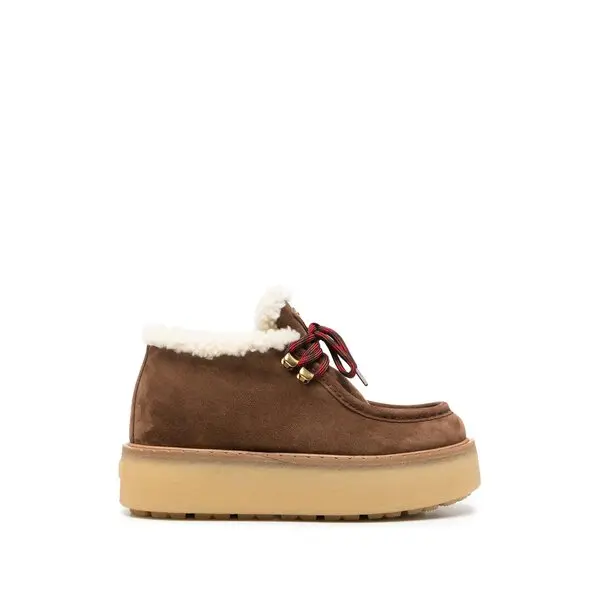 Prada Shoes With Tie Fastening And Shearling Trim - Brown