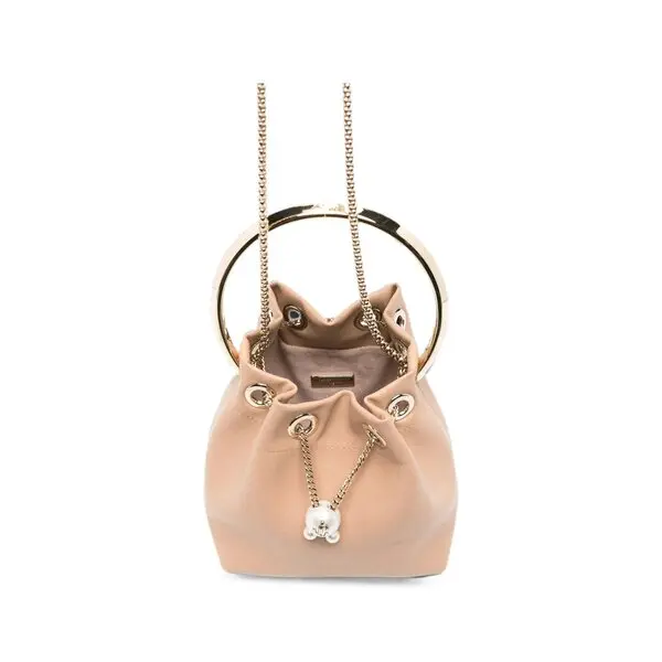 JIMMY CHOO Drawstring Bucket Bag With Chain-link Strap - Cream