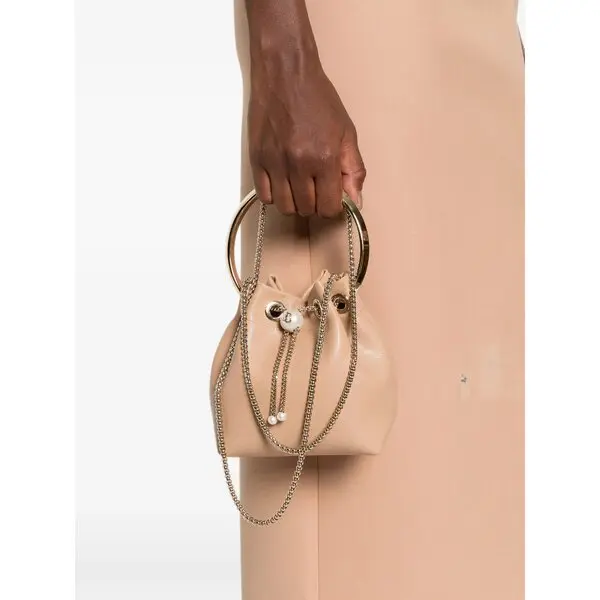 JIMMY CHOO Drawstring Bucket Bag With Chain-link Strap - Cream