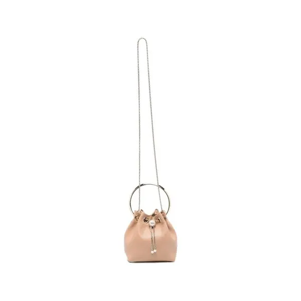 JIMMY CHOO Drawstring Bucket Bag With Chain-link Strap - Cream