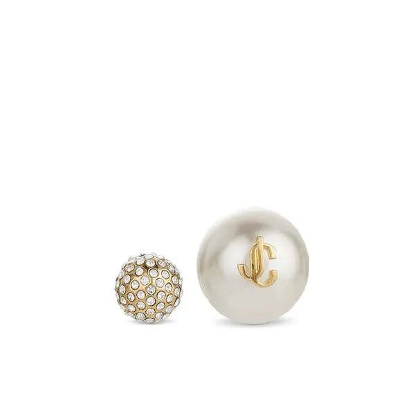 JIMMY CHOO Mismatched Stud Earrings With Pearl And Crystal Embellishments - Gold
