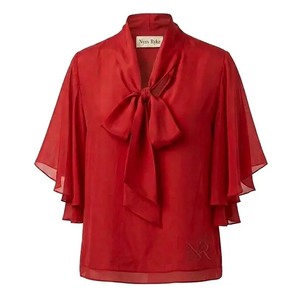 NYNY RYKE Ada Silk Blouse With Bow Detail - Orange