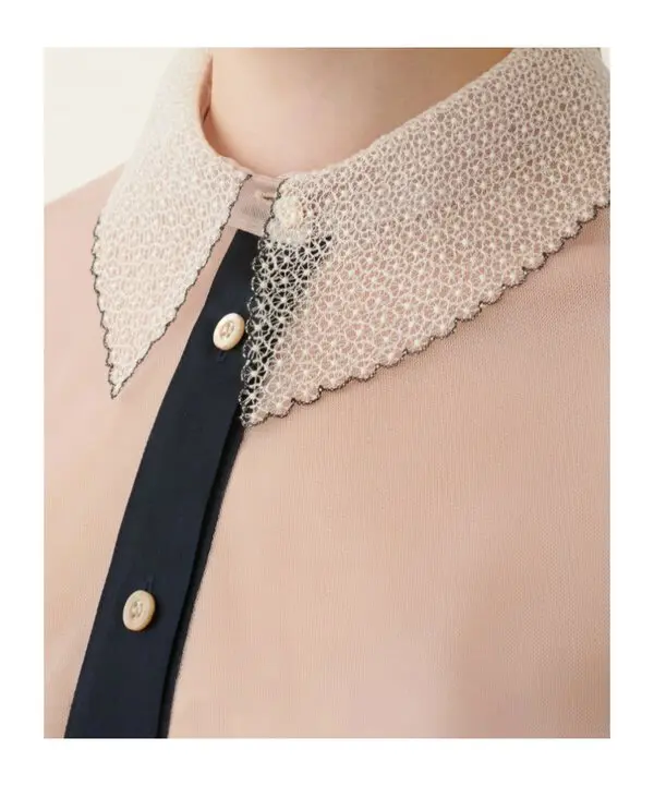 Fabiana Filippi Sheer Tulle Shirt With Lace Collar