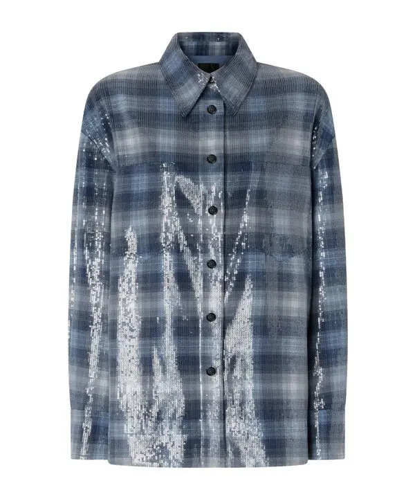 Pinko Overshirt With Check Pattern And Sequins - Blue