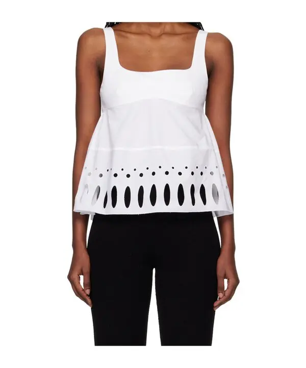 Rabanne Square Neck Top With Lace Trim - White