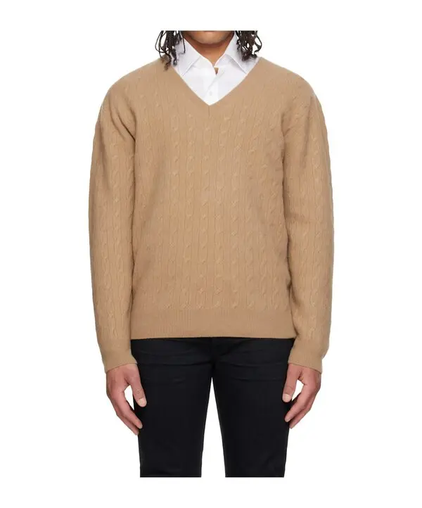 TOM FORD Cable Knit Wool Long-sleeved V-neck Sweater