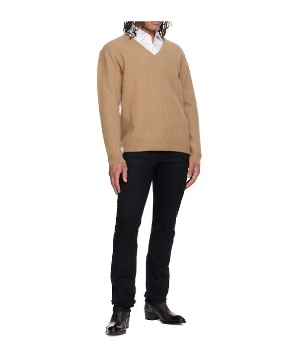TOM FORD Cable Knit Wool Long-sleeved V-neck Sweater