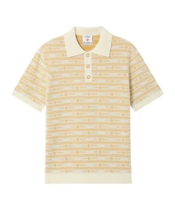 Casablanca Knit Logo Short Sleeve Polo Shirt - Beige