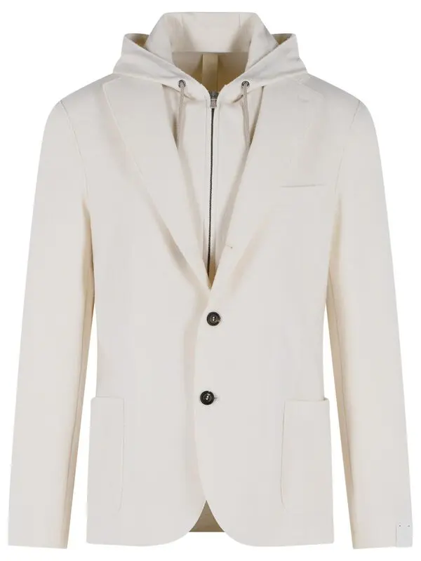 Eleventy Wool Hooded Blazer With Drawstring And Zip Closure - Cream