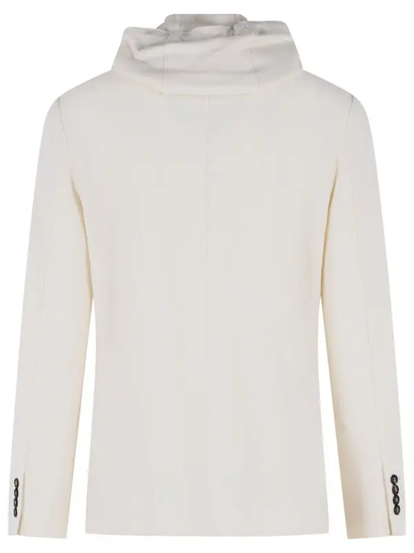 Eleventy Wool Hooded Blazer With Drawstring And Zip Closure - Cream