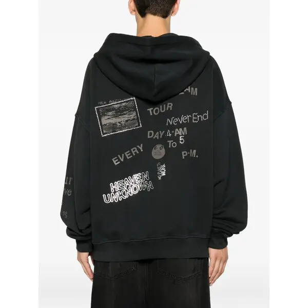 Palm Angels Jersey Zip-up Hoodie With Graphic Print And Swarovski Crystal Embellishment - Black
