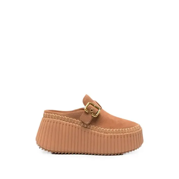 Chloé Suede Mule With Buckle Detail - Cream