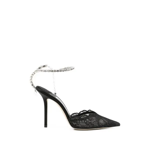 JIMMY CHOO Floral Lace Crystal-embellished Stiletto Heel - Black