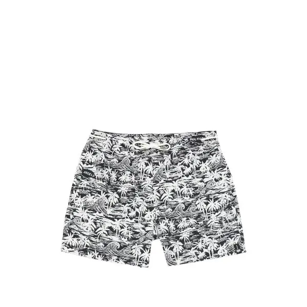 Palm Angels And White Palm Tree Print Beachwear Swim Shorts - Black