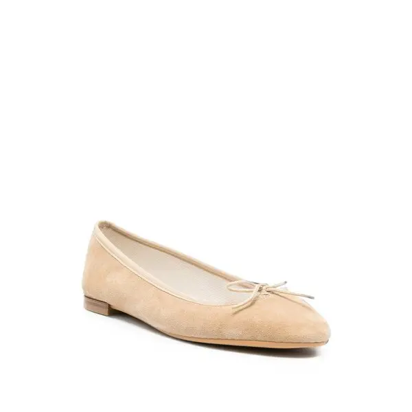 Repetto Beige Suede Ballet Flats With Bow Detailing - Cream