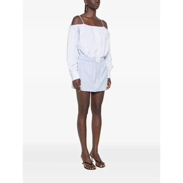 Alexander Wang Off-the-shoulder Stripe Dress - White