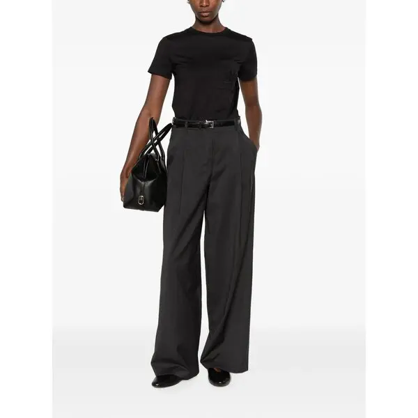 Max Mara Cotton Crewneck T-shirt With Logo Patch Pocket