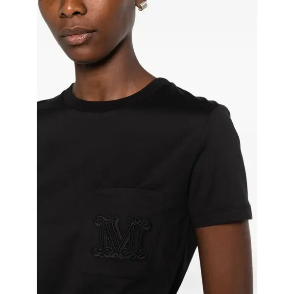 Max Mara Cotton Crewneck T-shirt With Logo Patch Pocket
