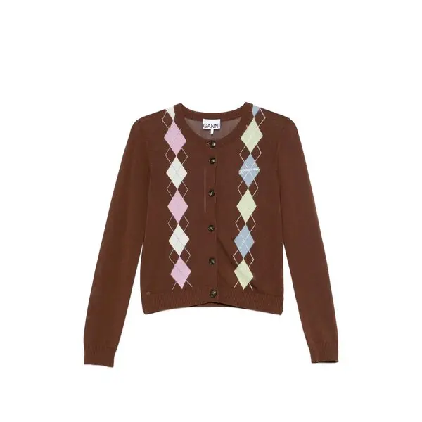 GANNI Argyle Pattern Cardigan - Brown