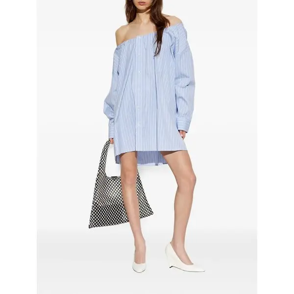 Alexander Wang Cotton Stripe Off-shoulder Day Dress - Blue