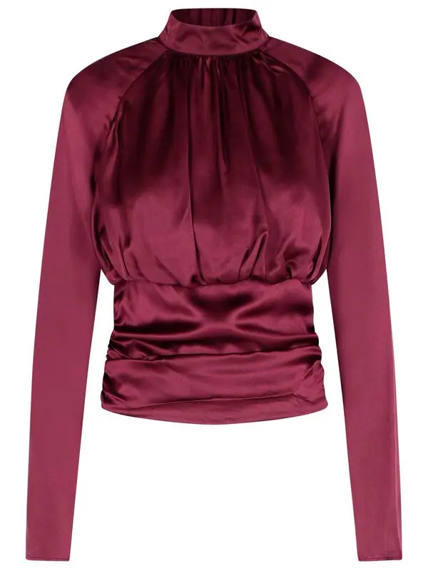 ROTATE BY BIRGER CHRISTENSEN Burgundy Silk Blouse - Multicolor