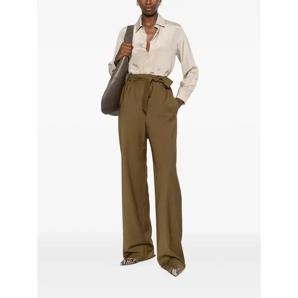 Max Mara High-waisted Wide Leg Trousers With Belt - Brown