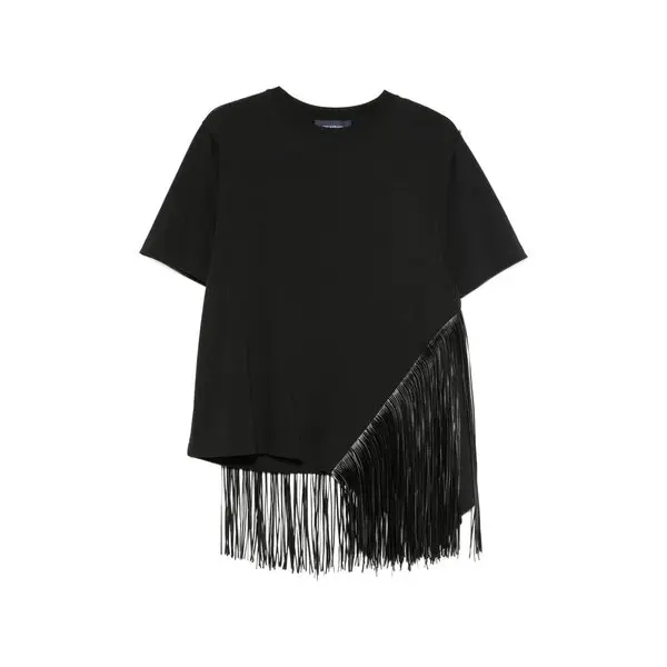 Sportmax Cotton T-shirt With Fringe Detail - Black