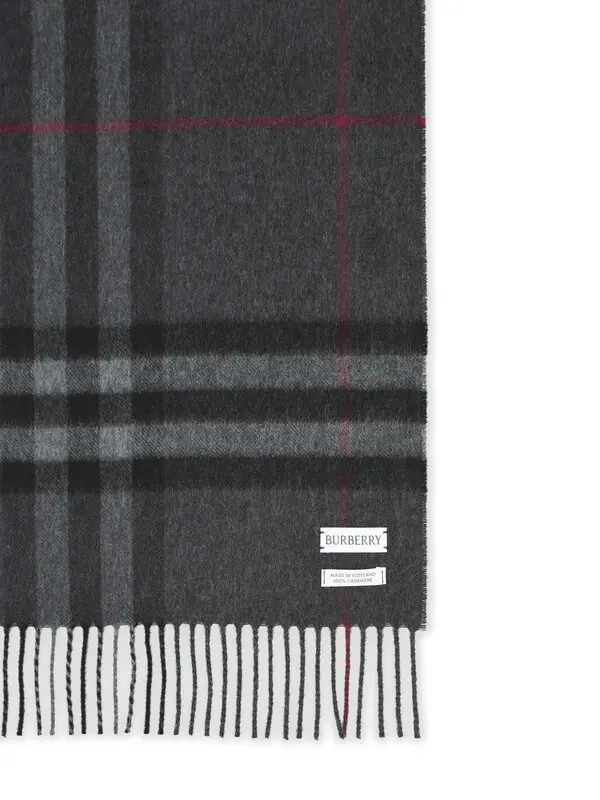 Burberry Mu Giant Check' Dark Grey Cashmere Scarf