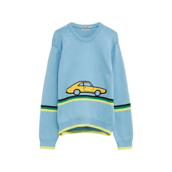 JW Anderson Sky Cotton Car Intarsia Knit Jumper - Blue